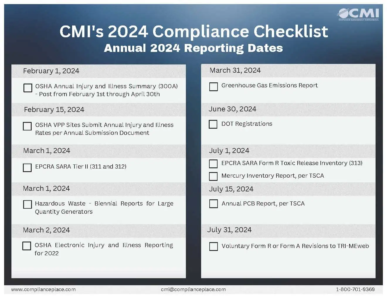 Compliance Calendar/Checklist - CMI